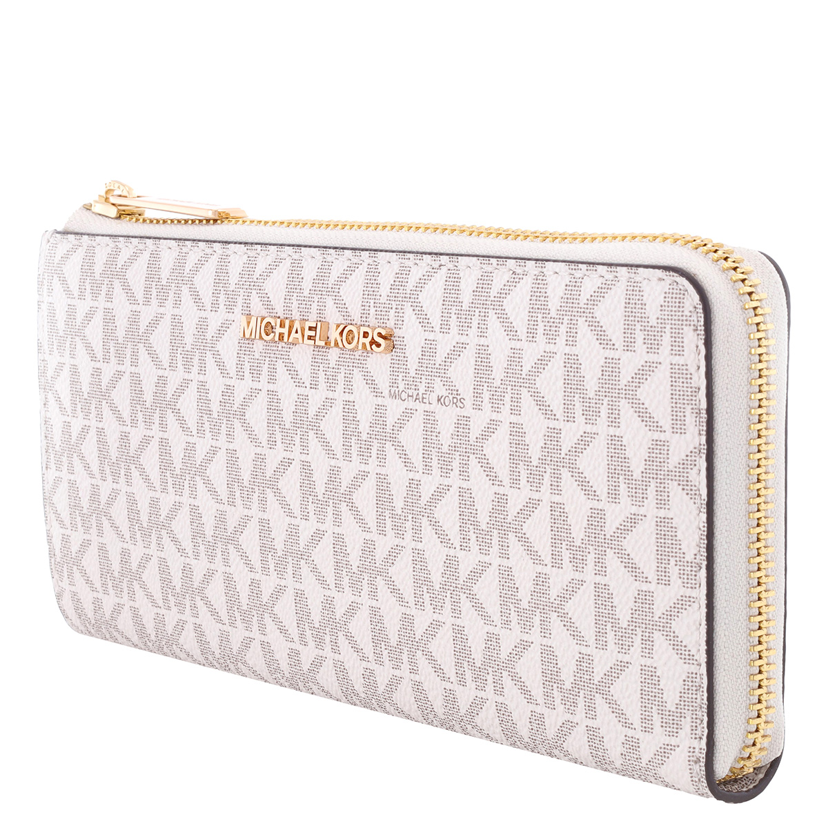 Michael Kors Vanilla Logo Print Jet Set Travel Quarter-Zip Wallet ...