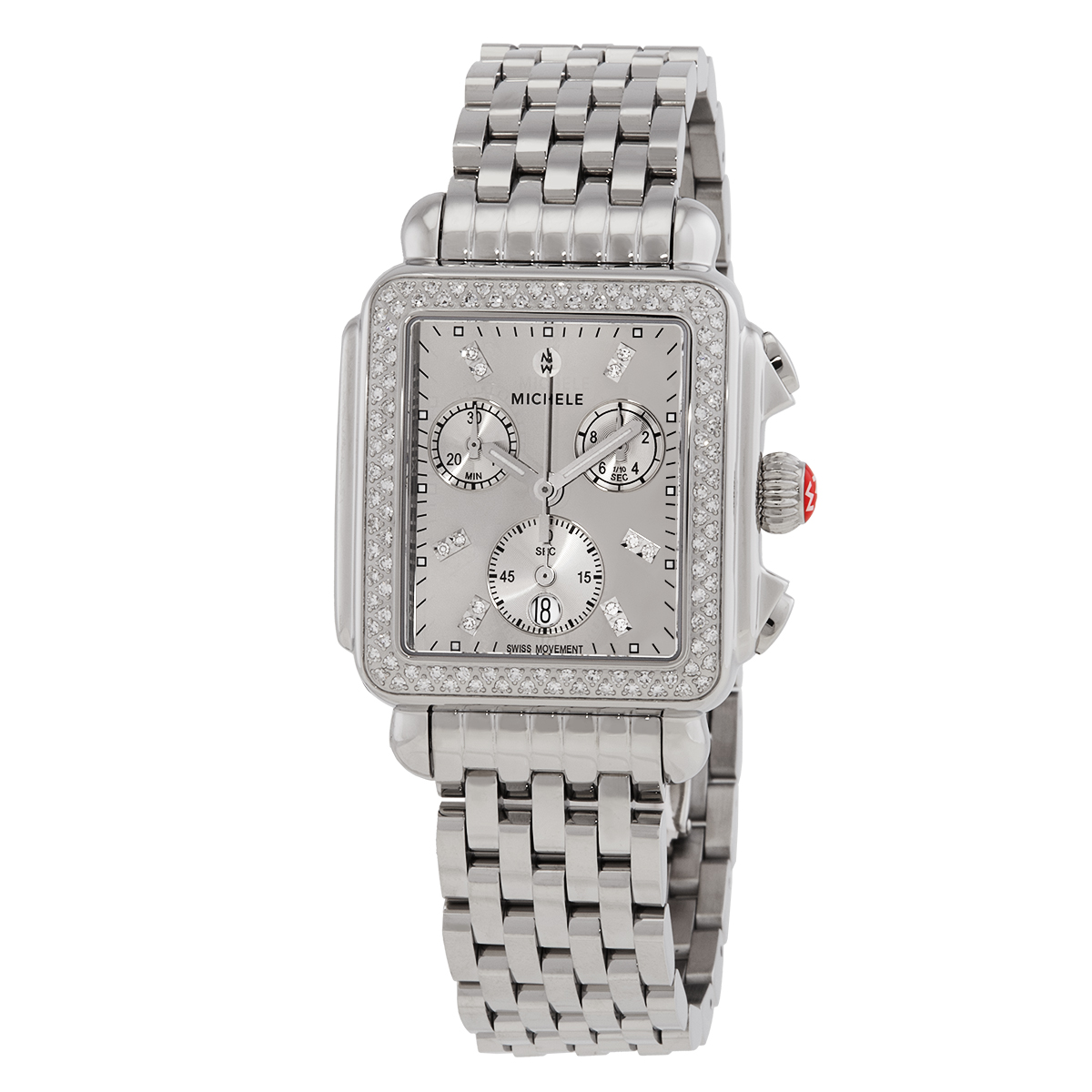 Michele Deco High Shine Chronograph Quartz Diamond Silver Dial Ladies ...