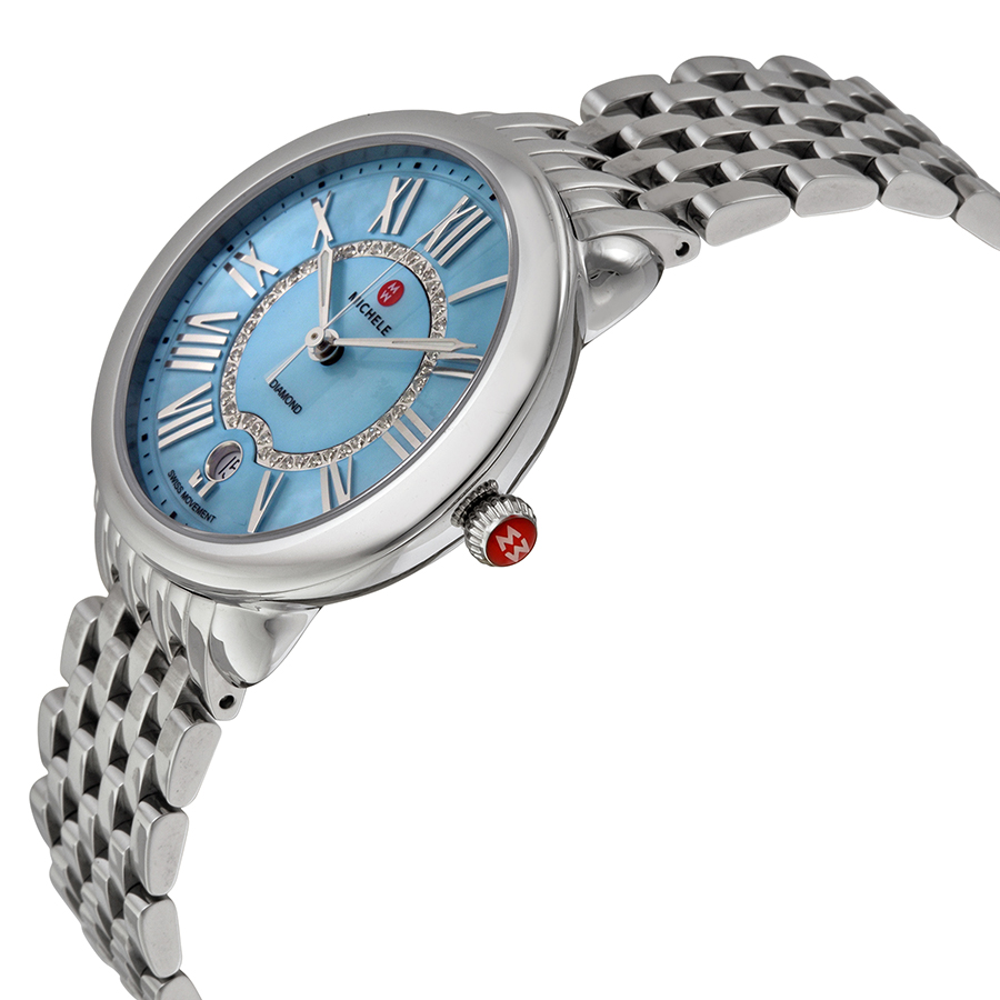 Michele Serein Light Blue Mother of Pearl Dial Stainless Steel Ladies ...