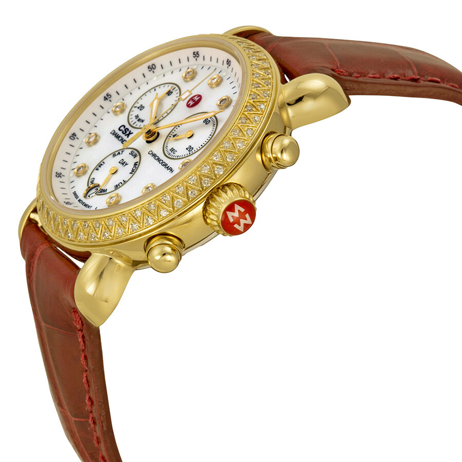 Michele Signature CSX Mother of Pearl Dial Leather Ladies Watch ...