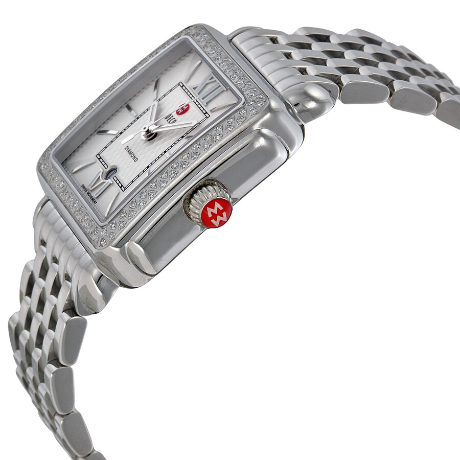 Michele Signature Deco Diamond Silver Guilloche Dial Steel Ladies Watch ...
