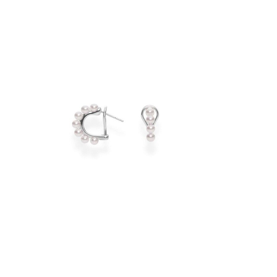 Mikimoto 18K White Gold Akoya Huggie Earrings With Omega Backing ...