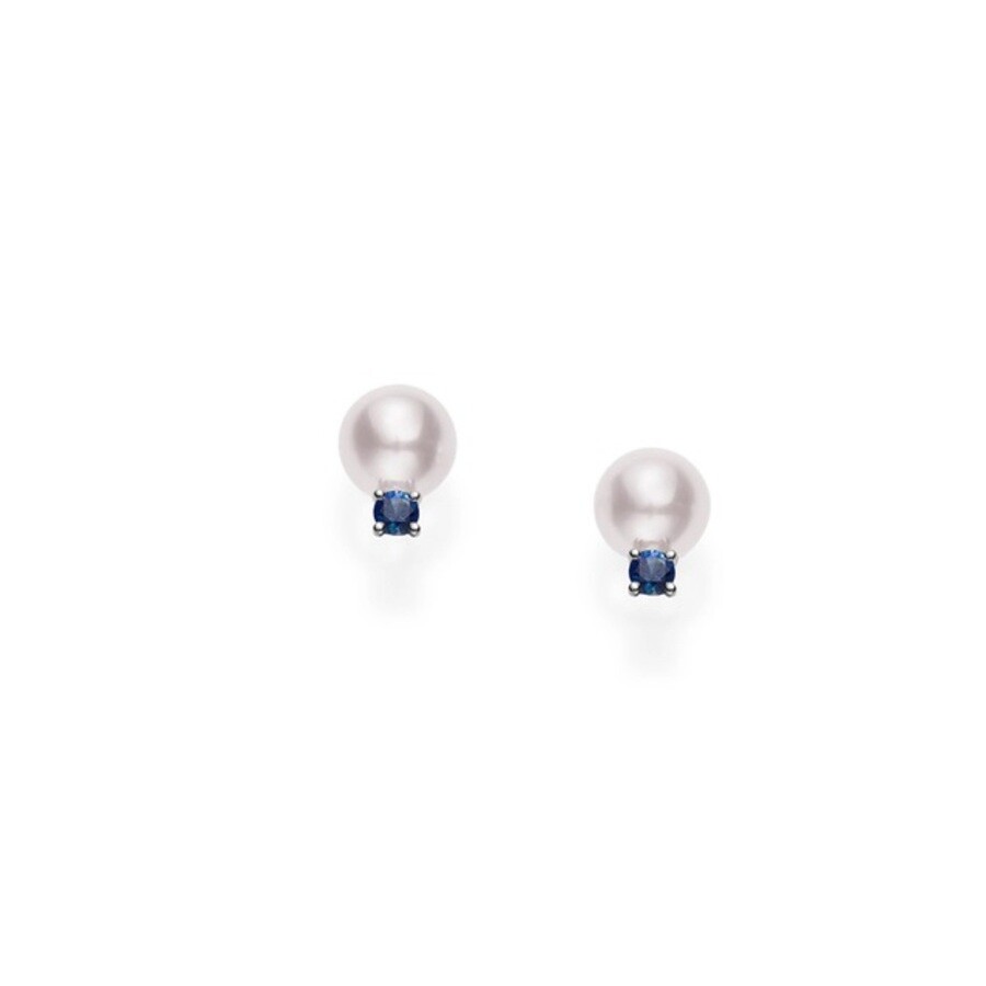 Mikimoto Akoya Cultured Pearl Earrings with Sapphire in 18K White Gold - PES802SAW - Jewelry ...