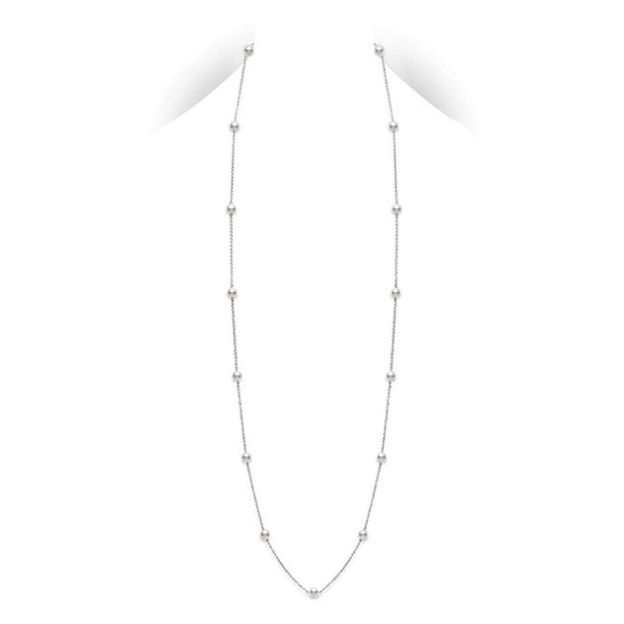 Mikimoto Chain & Pearl Station Necklace in 18kt White Gold 32" 15 ...