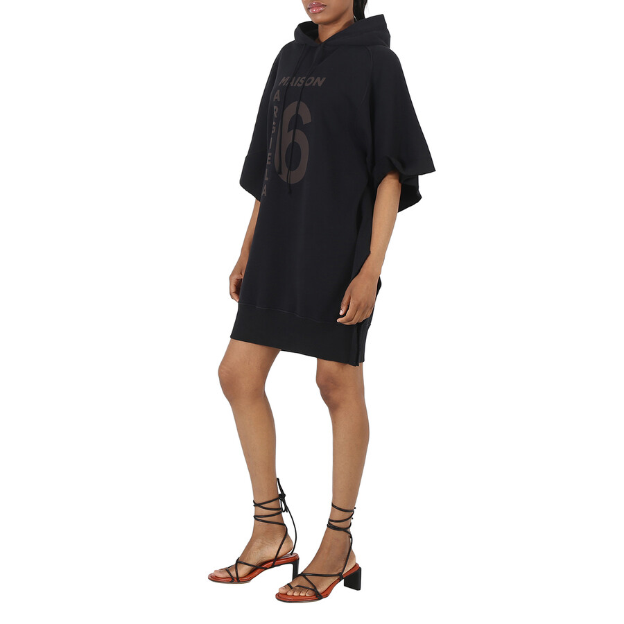 Mm6 Maison Margiela MM6 Ladies Black Logo Print Hooded Dress, Size X ...