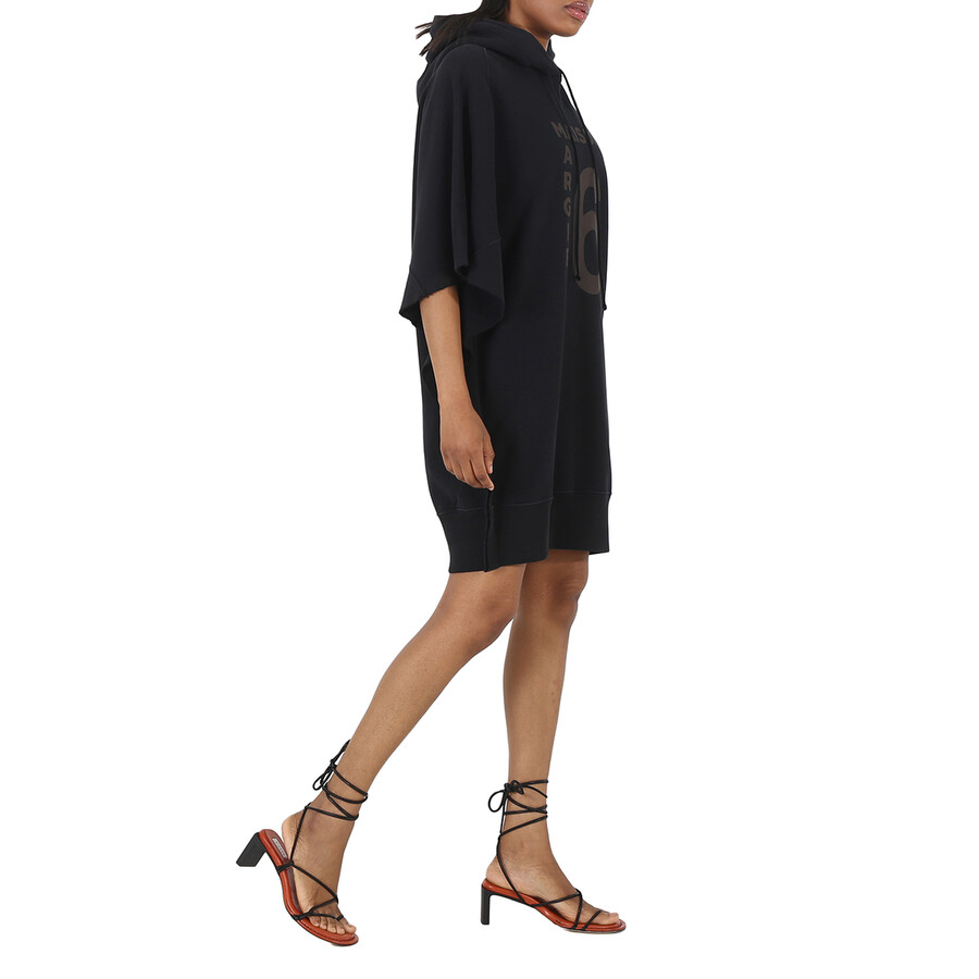Mm6 Maison Margiela MM6 Ladies Black Logo Print Hooded Dress, Size X ...