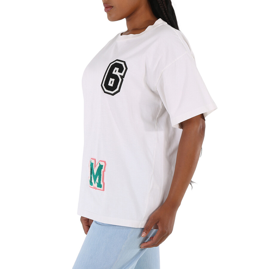Mm6 Maison Margiela MM6 Ladies White Oversized Patches Tee, Size X ...