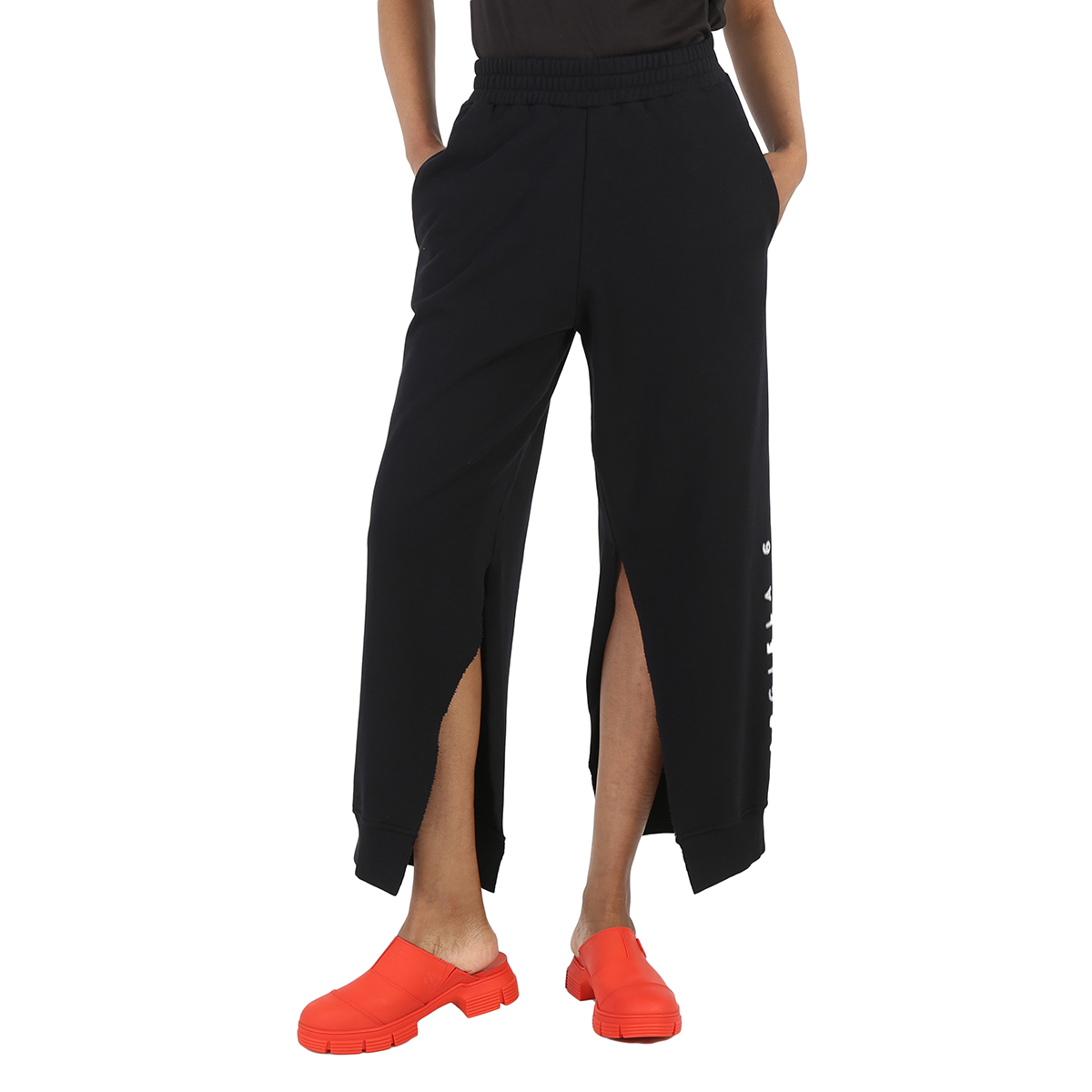 Mm6 Maison Margiela Ladies Black Logo-Print Cotton Track Pants, Size ...