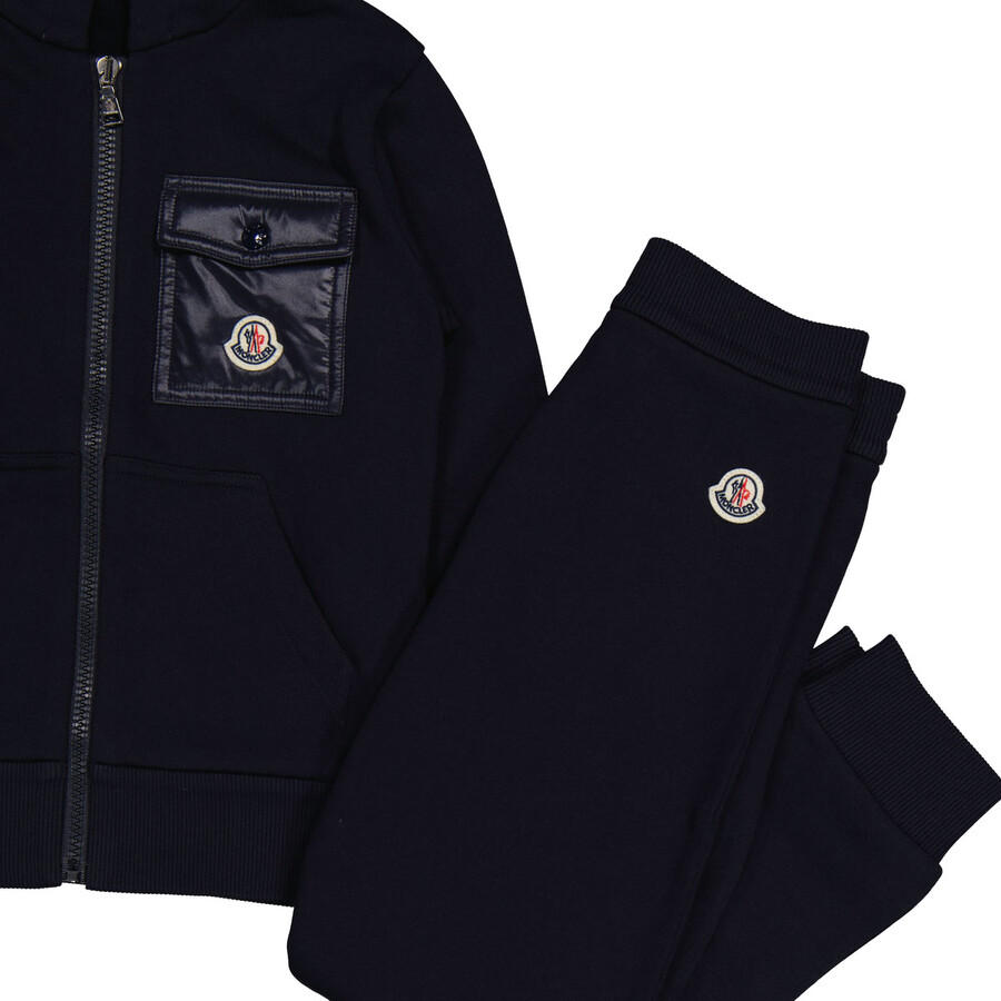 Moncler Boys Navy Logo Patch Hooded Tracksuit Set, Size 8A H29548M00004 ...