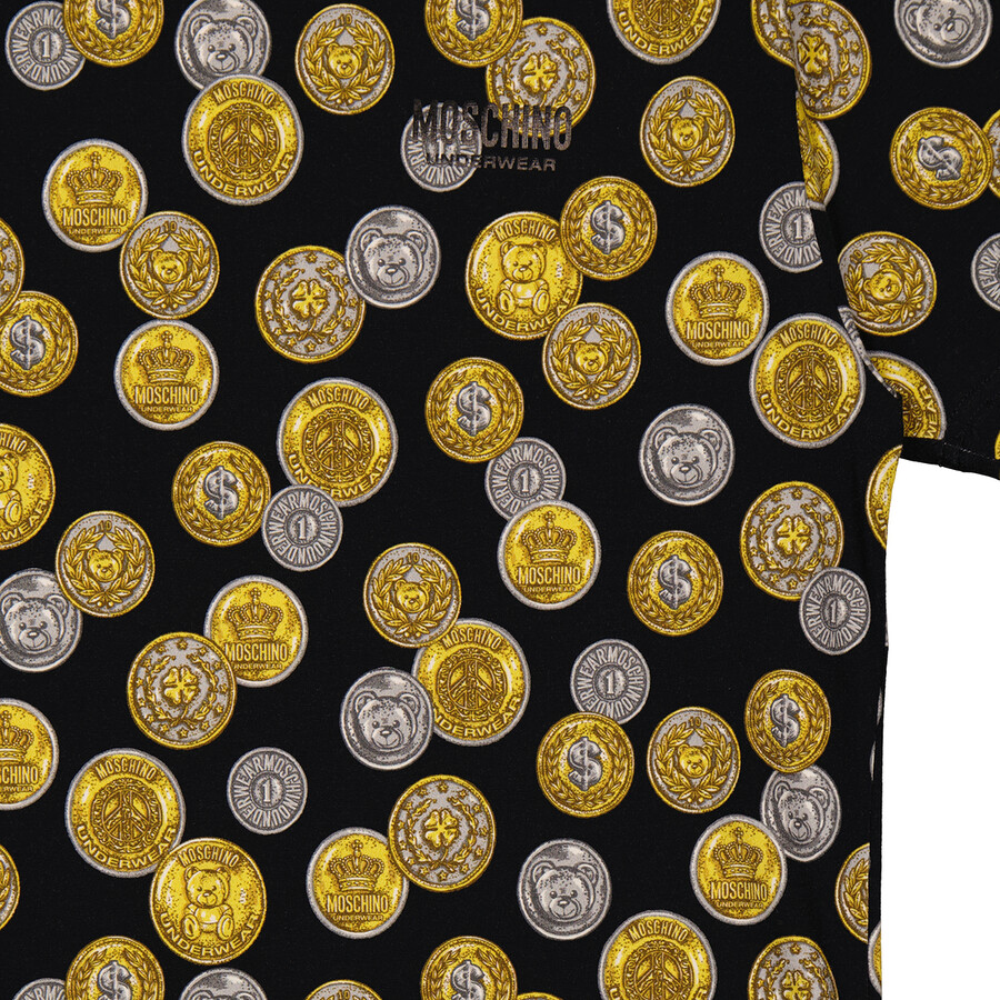 Moschino Black Teddy Coin Print Cotton T-Shirt, Size X-Small A1914-8105 ...