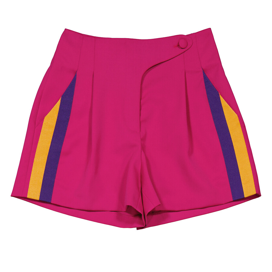 Moschino Fuchsia Side-Band High-Rise Wool Shorts, Brand Size 38 (US ...