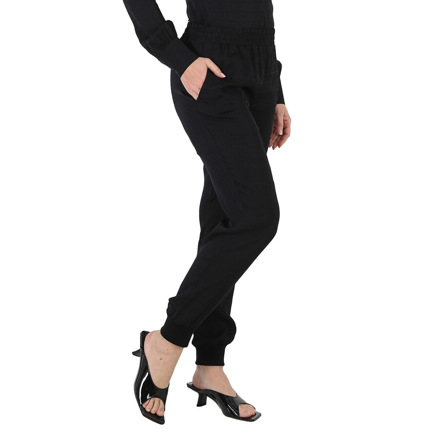 Moschino Ladies Black Allover Logo Viscose Twill Joggers, Brand Size 40 ...