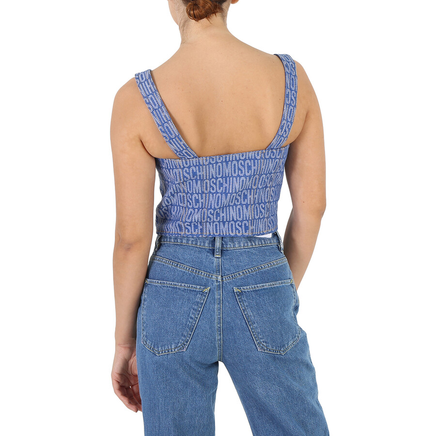 Moschino Ladies Fantasy Print Blue Monogram Denim Cropped Top, Brand ...