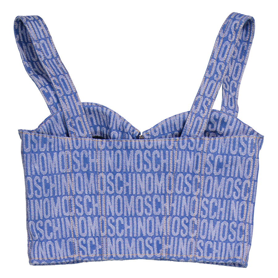 Moschino Ladies Fantasy Print Blue Monogram Denim Cropped Top, Brand ...