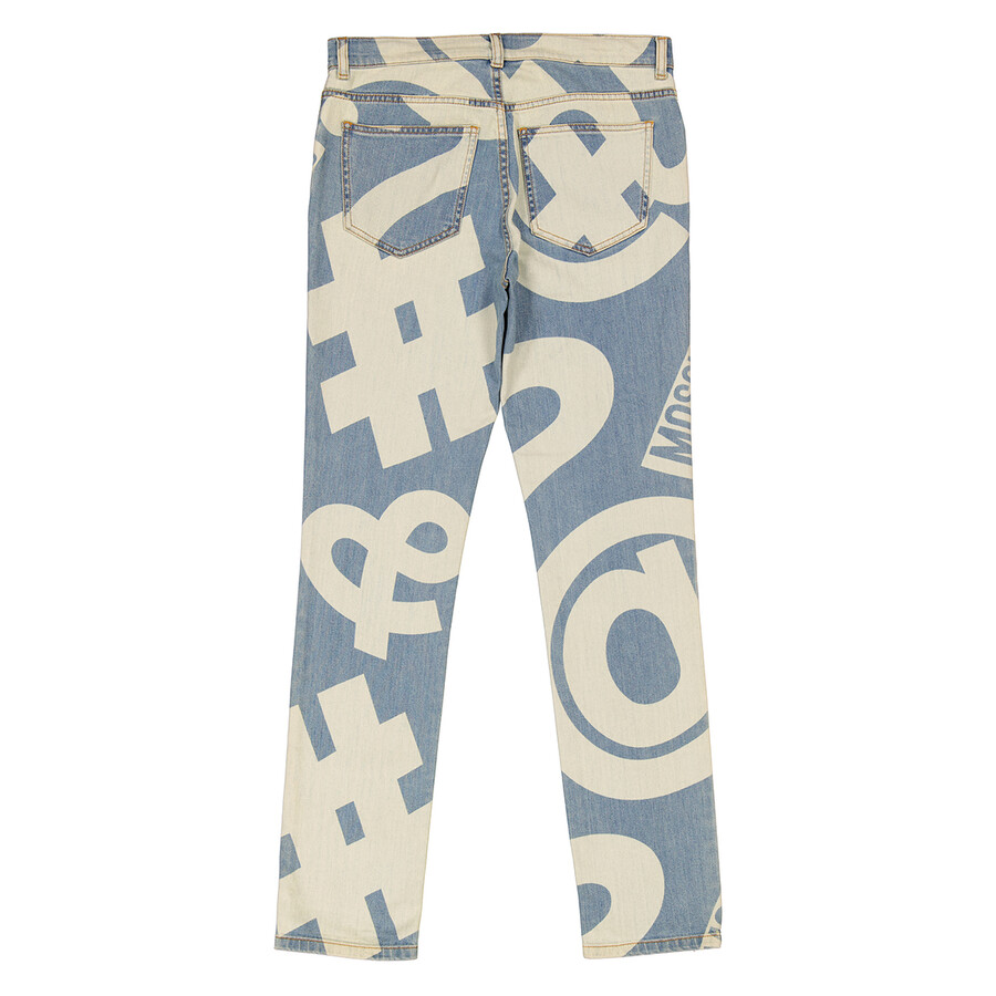 Moschino Men's Symbols Logo Print Denim Jeans, Brand Size 46 (Waist ...