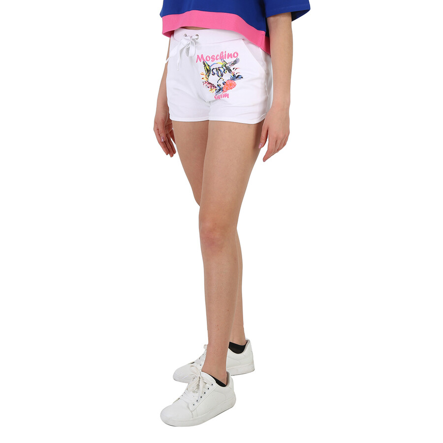 Moschino Swim White Stretch Cotton Tropical Shorts, Size Medium A6708-2121-001 - Apparel - Jomashop
