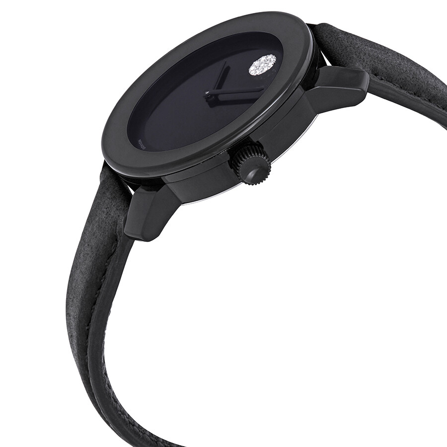 Movado Bold Black Dial Black Leather Ladies Watch 3600483 842047137673 ...