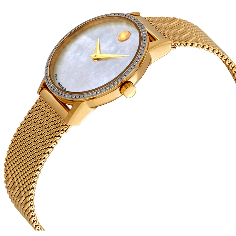 Movado Museum Classic Mother of Pearl Dial Ladies Gold-tone Diamond ...