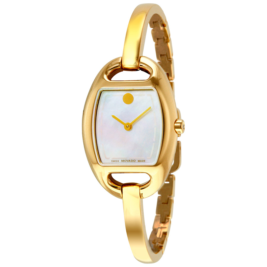 Movado Museum Mother of Pearl Dial Gold-Tone Steel Bangle Ladies Watch ...