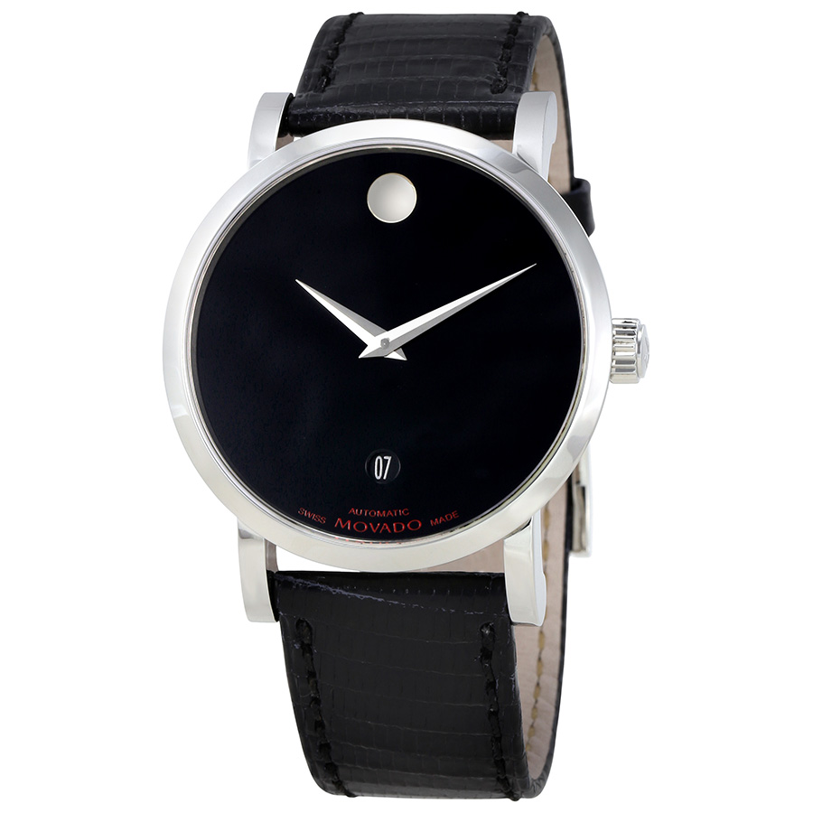 Movado Museum Red Label Black Dial Black Leather Men's Watch 0606114 ...