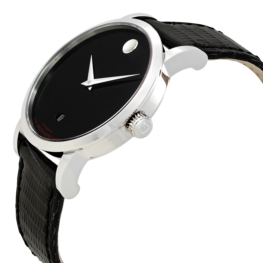 Movado Museum Red Label Black Dial Black Leather Men's Watch 0606114 ...