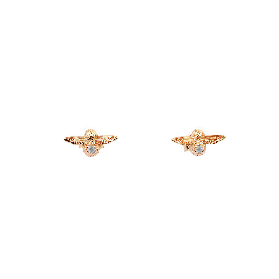 Olivia Burton Ladies Rose-gold 3D Bee Bejewelled Stud Earrings ...