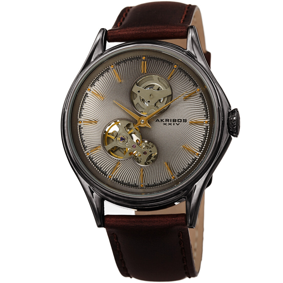 Akribos Xxiv Open Box - Akribos XXIV Grey Dial Brown Leather Men's ...