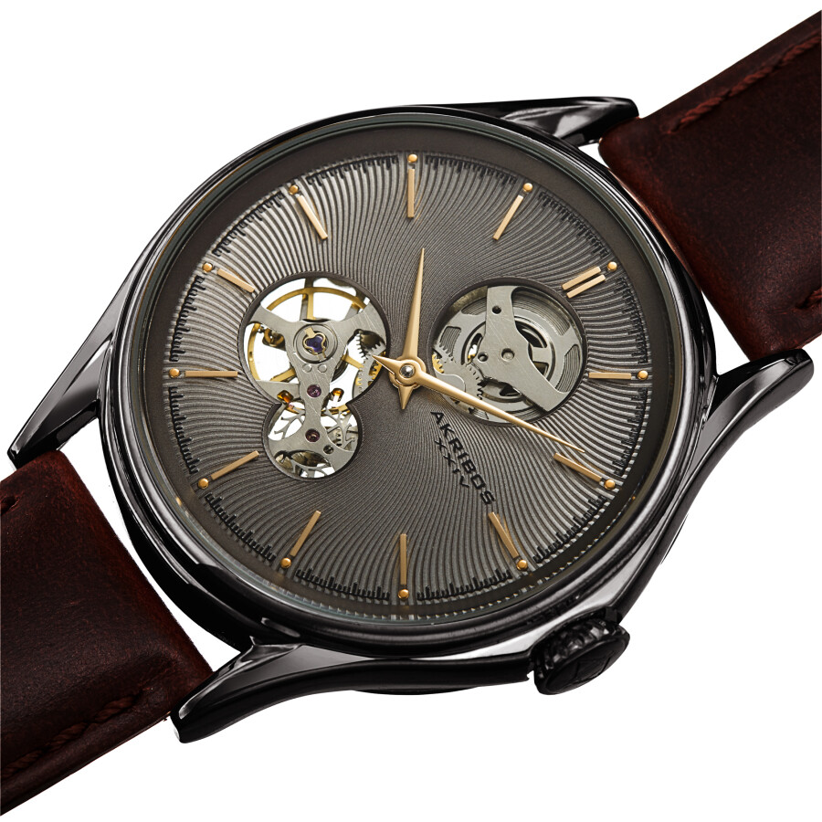 Akribos Xxiv Open Box - Akribos XXIV Grey Dial Brown Leather Men's ...