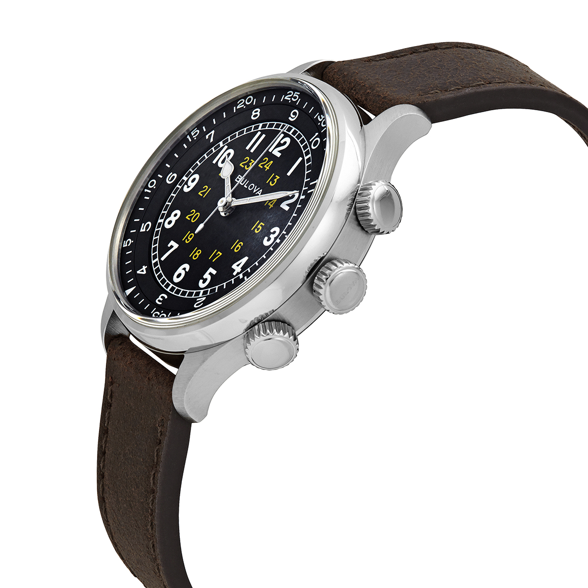 Bulova Open Box - Bulova A-15 Pilot Automatic Black Dial Brown Leather ...