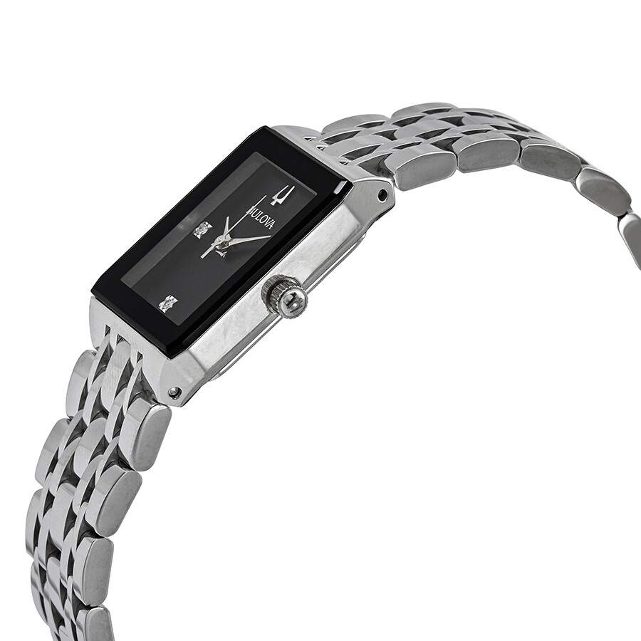 Bulova Open Box - Bulova Quadra Diamond Black Dial Ladies Watch 96P202 ...