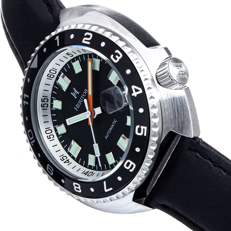 Heritor Open Box - Heritor Pierce Automatic Black Dial Black Leather ...