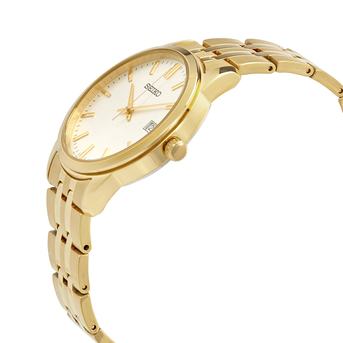 Seiko Open Box - Seiko Essential Quartz White Dial Yellow Gold-tone Men ...