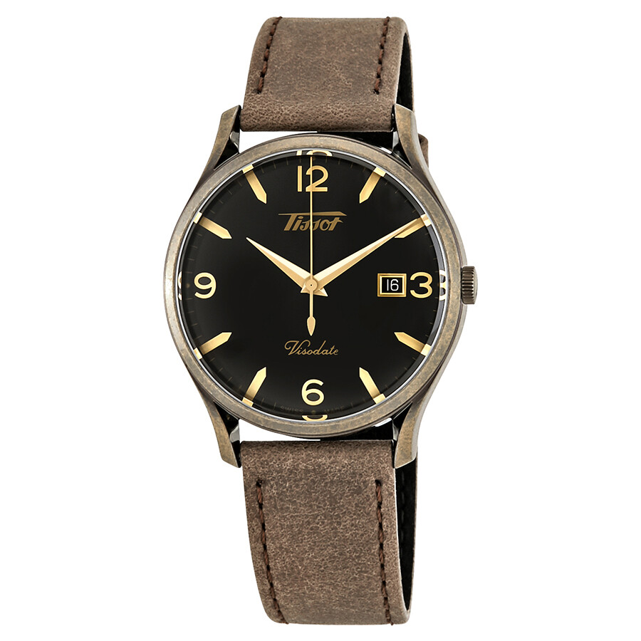 Tissot Open Box - Tissot Heritage Visodate Black Dial Brown Leather Men ...