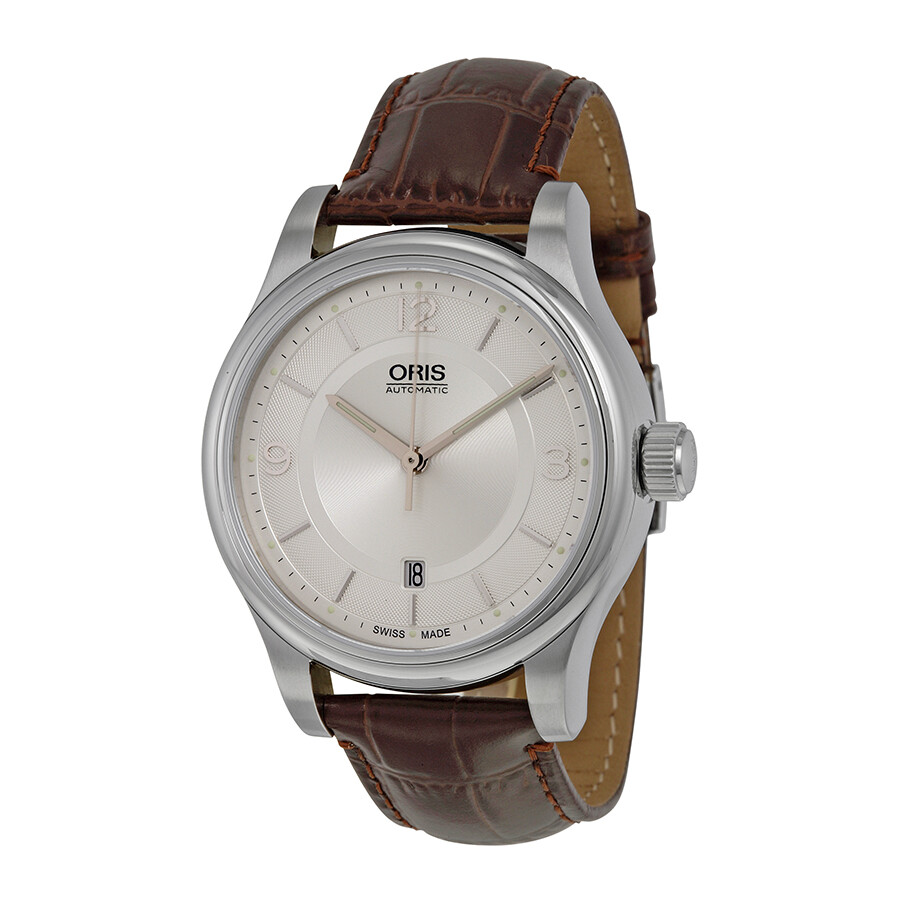 Oris Classic Date Silver Dial Brown Leather Men's Watch 733-7594-4031LS ...