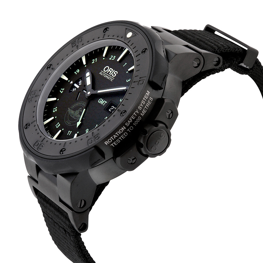 Oris Pro Diver Force Recon GMT Black Dial Black Rubber Men's Watch 747 ...
