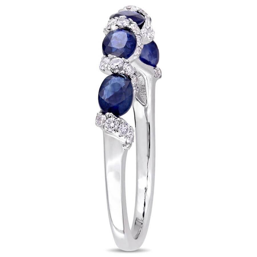 Amour Oval Blue Sapphire and 1/4 CT TW Diamond Ribbon Ring In 14K White ...
