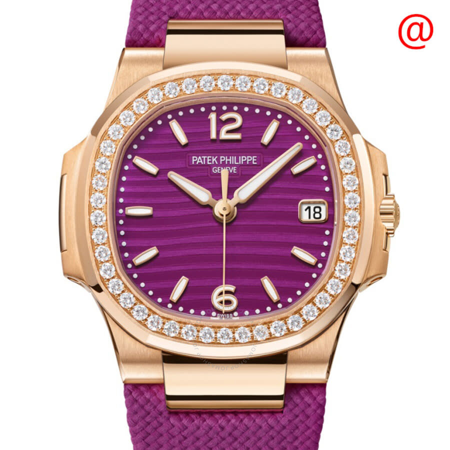 Patek Philippe Nautilus Quartz Diamond Lacquered Purple Dial Ladies ...