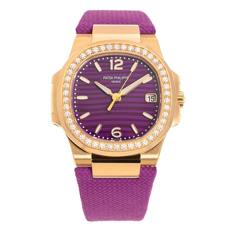 Patek Philippe Nautilus Quartz Diamond Lacquered Purple Dial Ladies ...