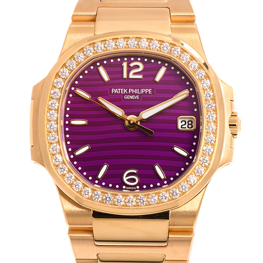 Patek Philippe Nautilus Quartz Diamond Purple Dial Ladies Watch 7010-1R ...