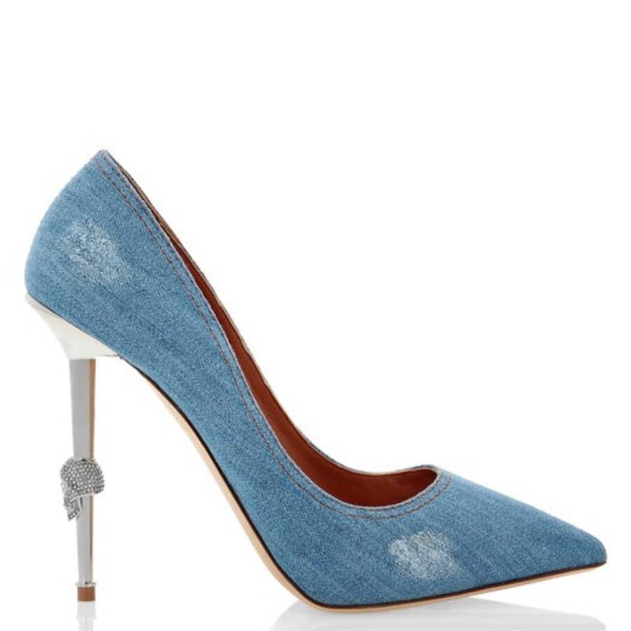 Philipp Plein Destroyed Decollete Denim Pumps, Brand Size 35 ( US Size ...