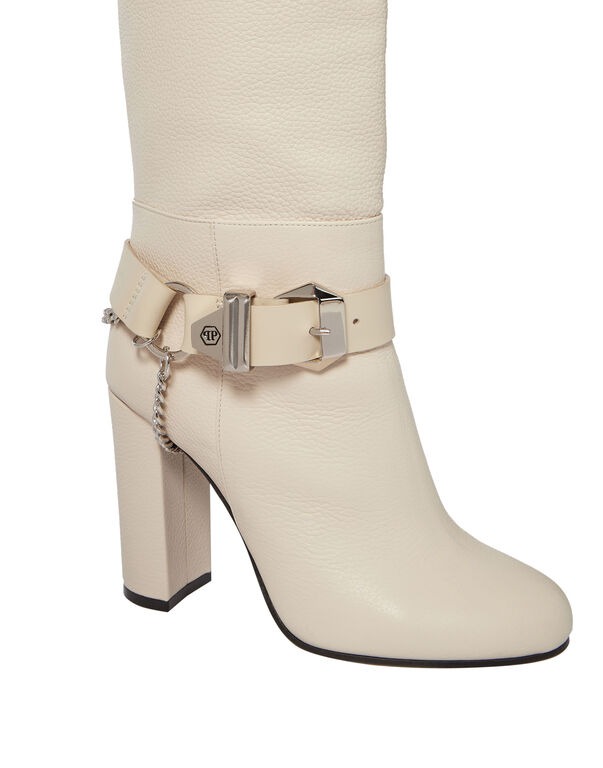 Philipp Plein Embossed Hexagon High-Heels Leather Boots, Brand Size 38 ...