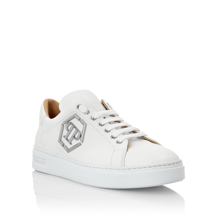 Philipp Plein Hexagon Low-Top Leather Sneakers In White, Brand Size 45 ...