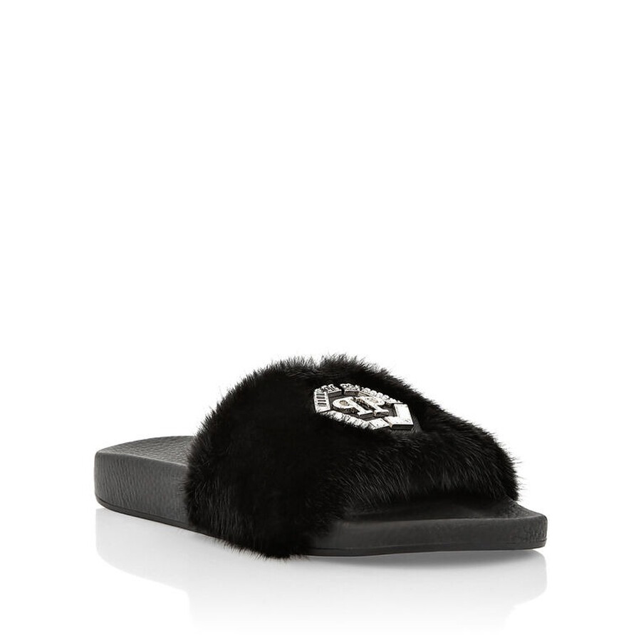 Philipp Plein Mink Fur Inser Flat Sandals, Brand Size 36 ( US Size 6 ...