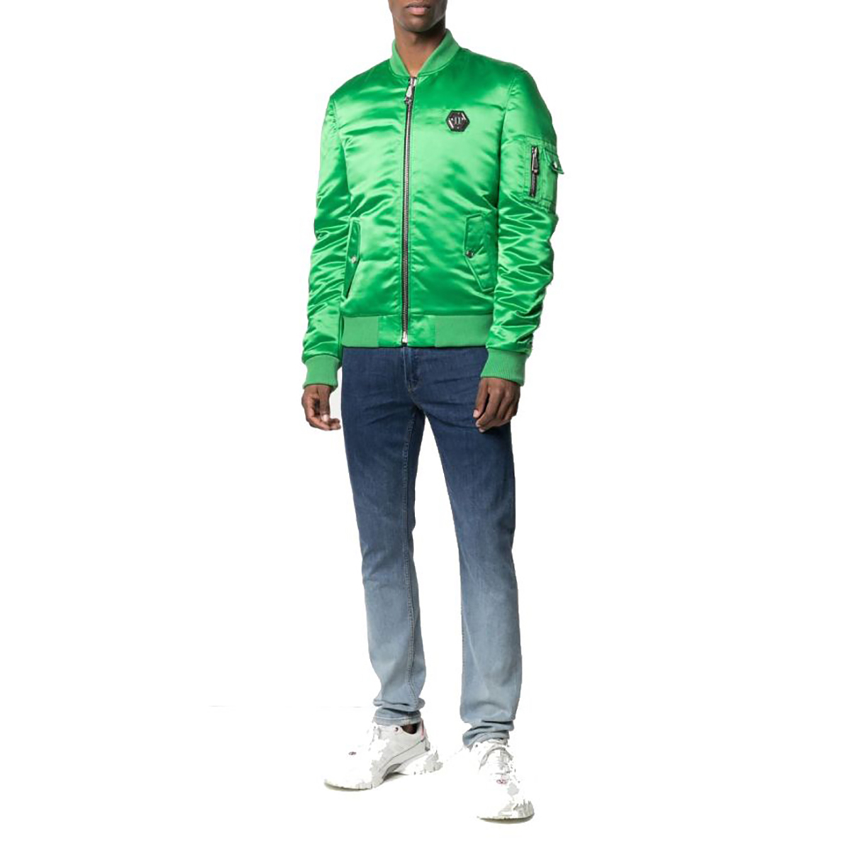 Philipp Plein Nylon PP1978 Logo-Plaque Bomber Jacket, Size Small PAAC ...