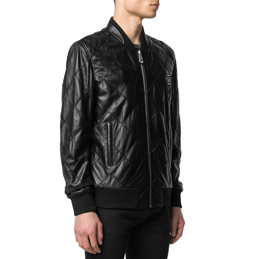 Philipp Plein Quilted Leather Bomber Jacket, Size Large PAAC-MLB1371 ...