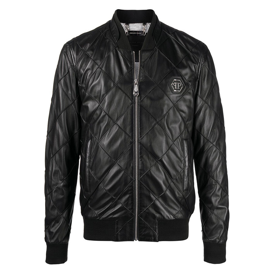 Philipp Plein Quilted Leather Bomber Jacket, Size Large PAAC-MLB1371 ...