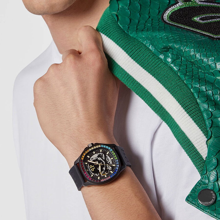 Philipp Plein Skeleton Spectre Automatic Crystal Black Dial Men's Watch ...