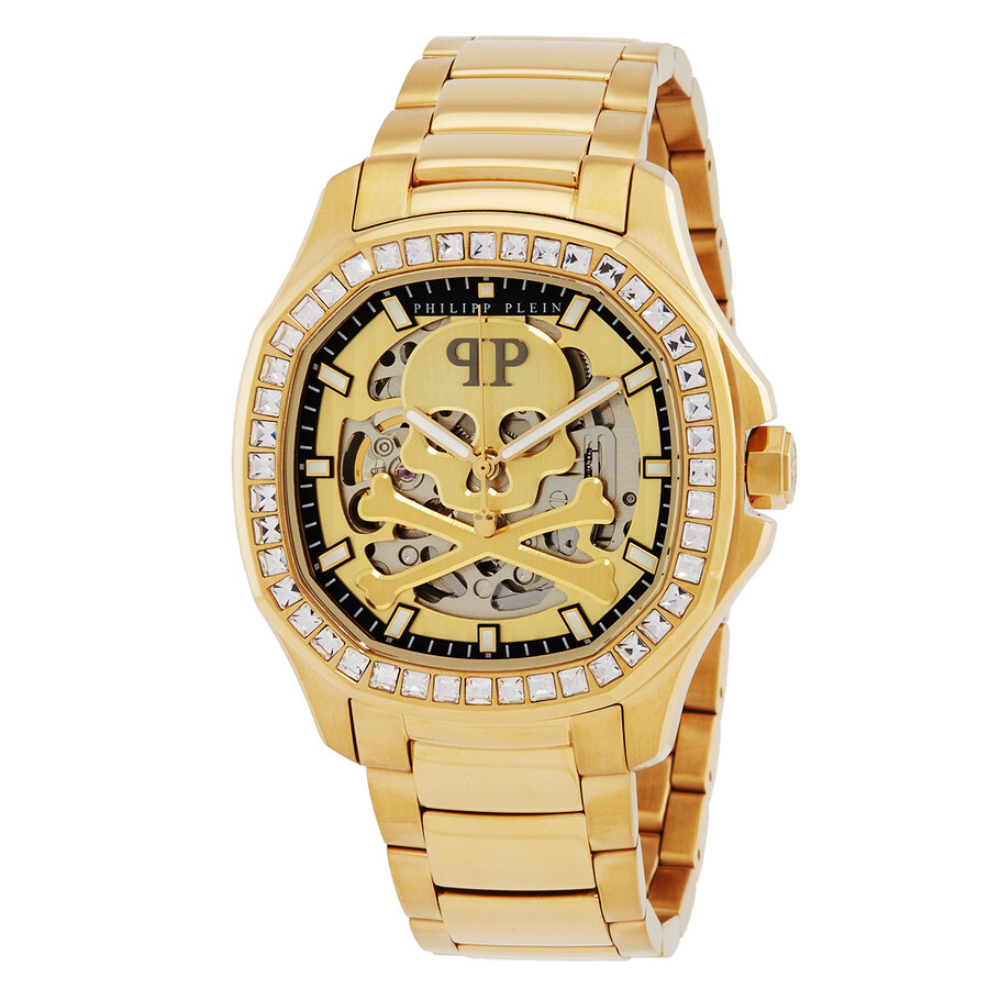 Philipp Plein Skeleton Spectre Automatic Crystal Gold Dial Men's Watch ...