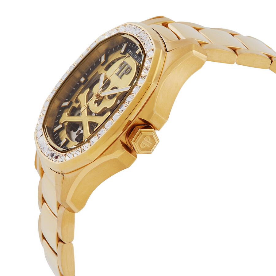 Philipp Plein Skeleton Spectre Automatic Crystal Gold Dial Men's Watch ...