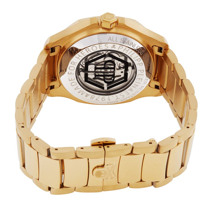 Philipp Plein Skeleton Spectre Automatic Crystal Gold Dial Men's Watch ...